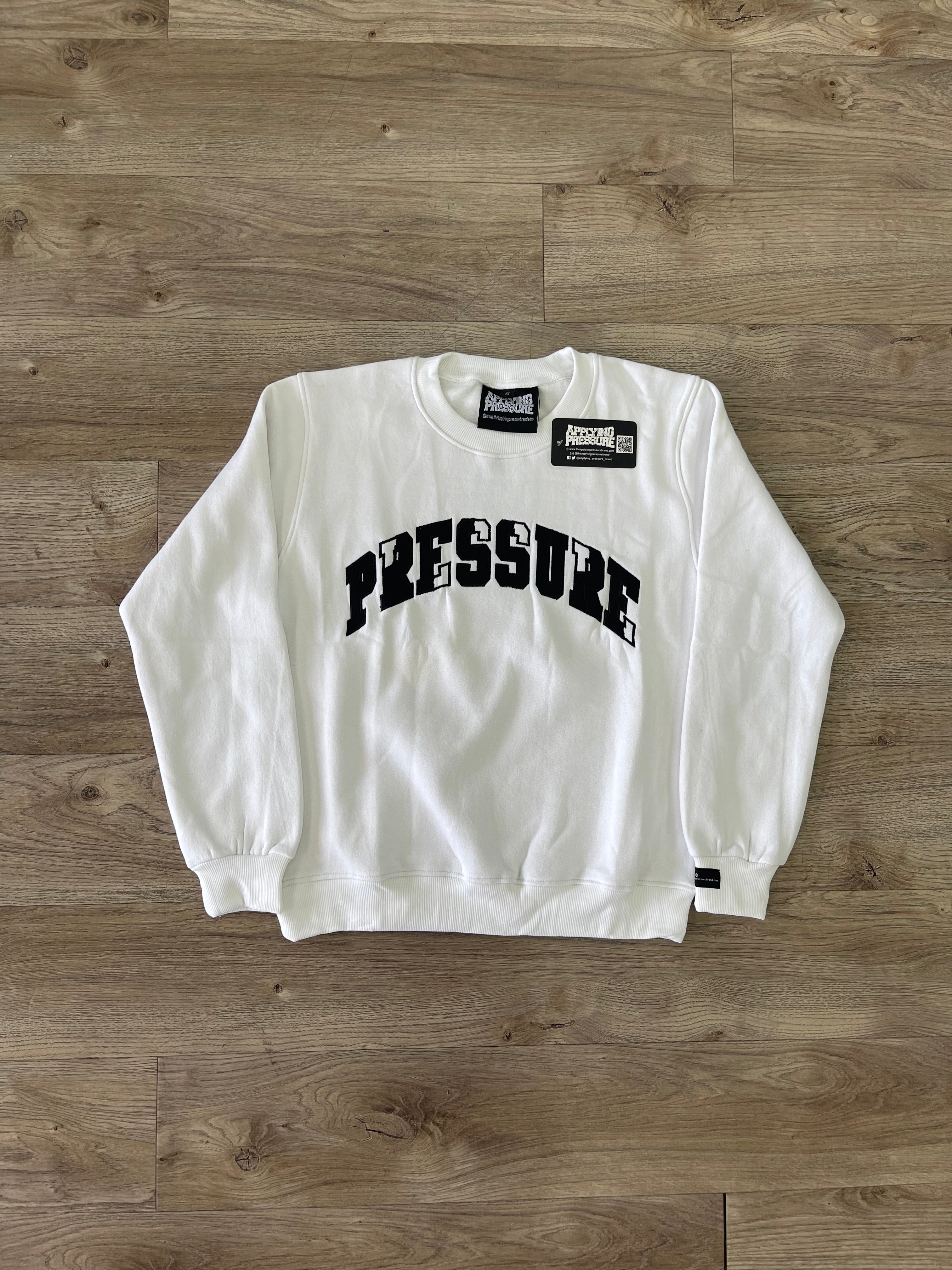 Pressure Crew Neck Sweatshirt| White – The Applying Pressure Brand